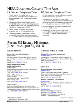 Sept. 2010 - DOE-NEPA Lessons Learned | PDF