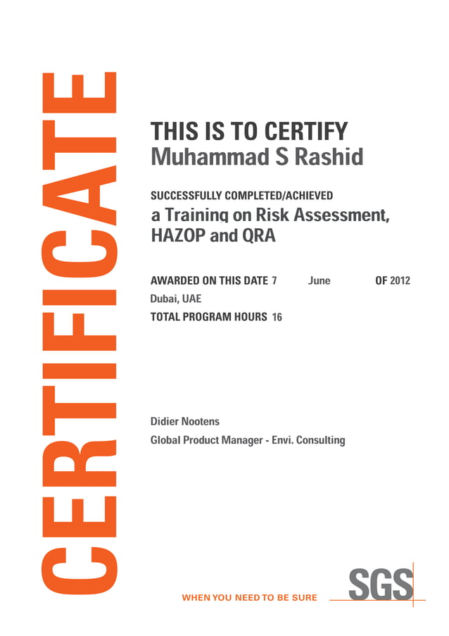 Muhammed S Rashid_Risk Assessment, HAZOP and QrA | PDF