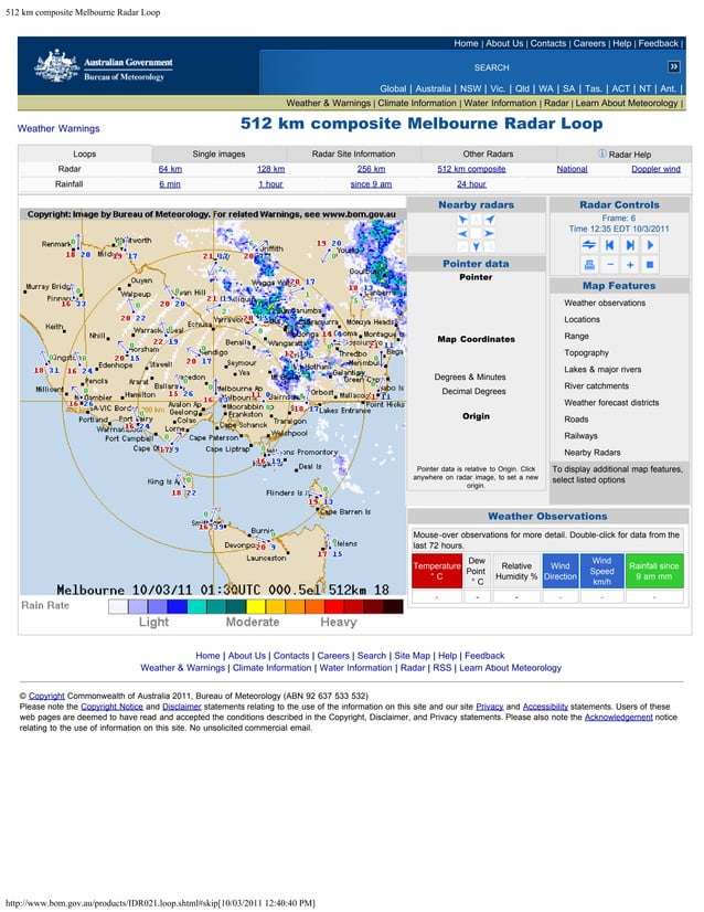 512 km composite melbourne radar loop 10.3.11 re rings melb 12.35edt | PDF