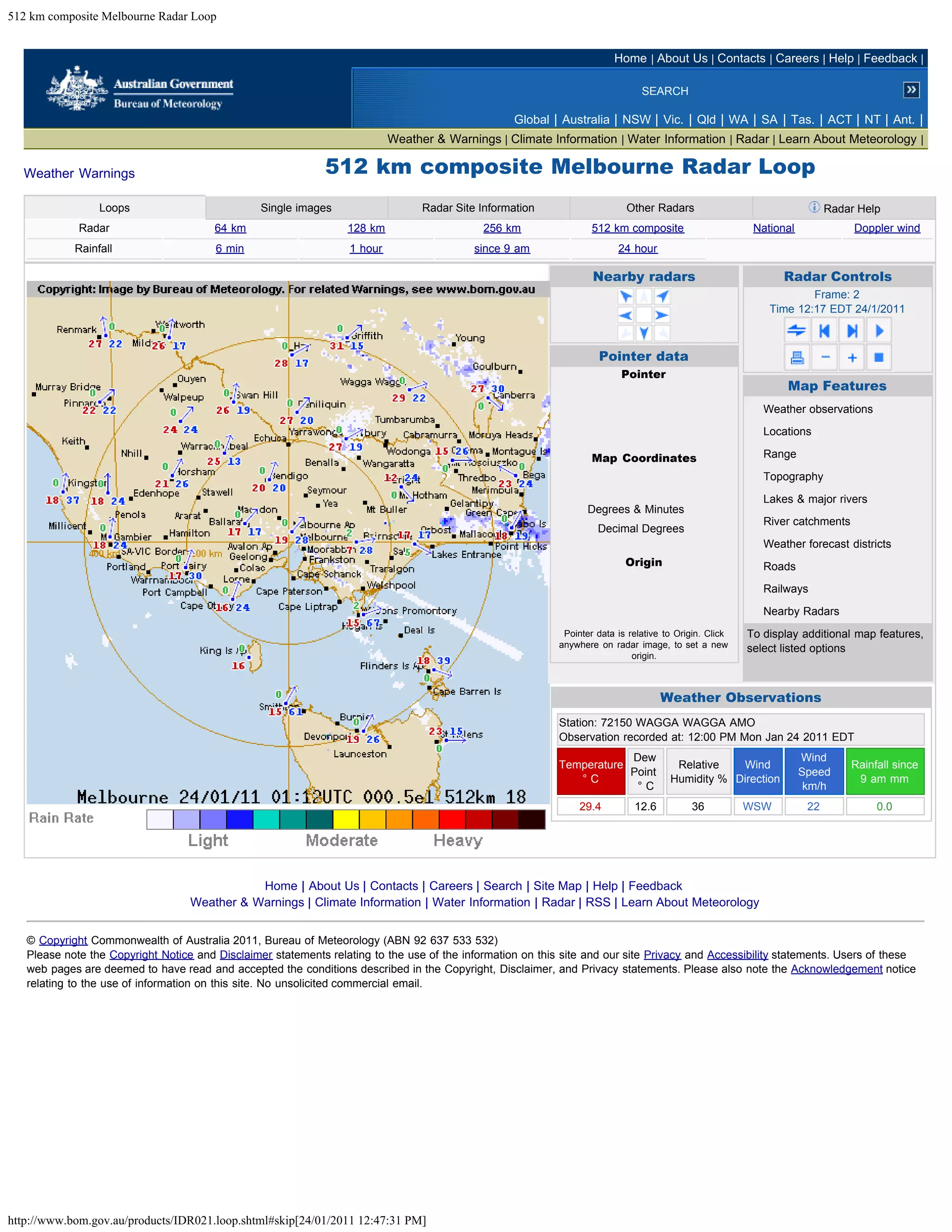 512 km melbourne radar loop showing radar lines has rain band. 24.1.11 no 2 | PDF