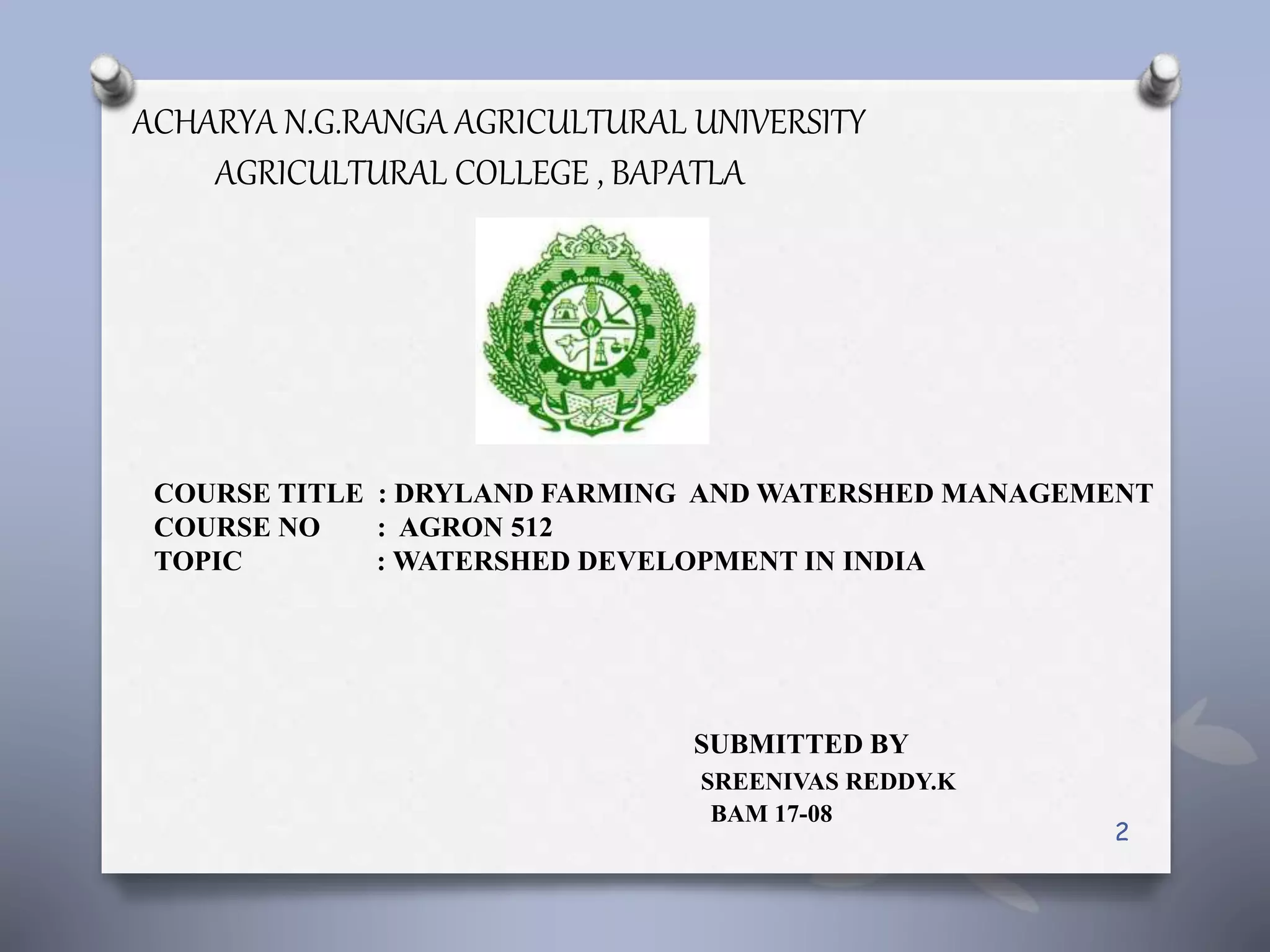 watershed development in india, | PPTX