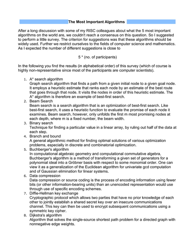 The Most Important Algorithms | PDF