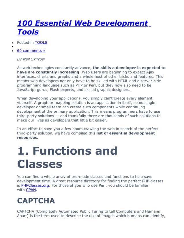 100 Essential Web Development Tools | DOC | Web Development | Internet