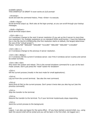 Linux Shortcuts and Commands: | DOC | Operating Systems | Computer Software and Applications