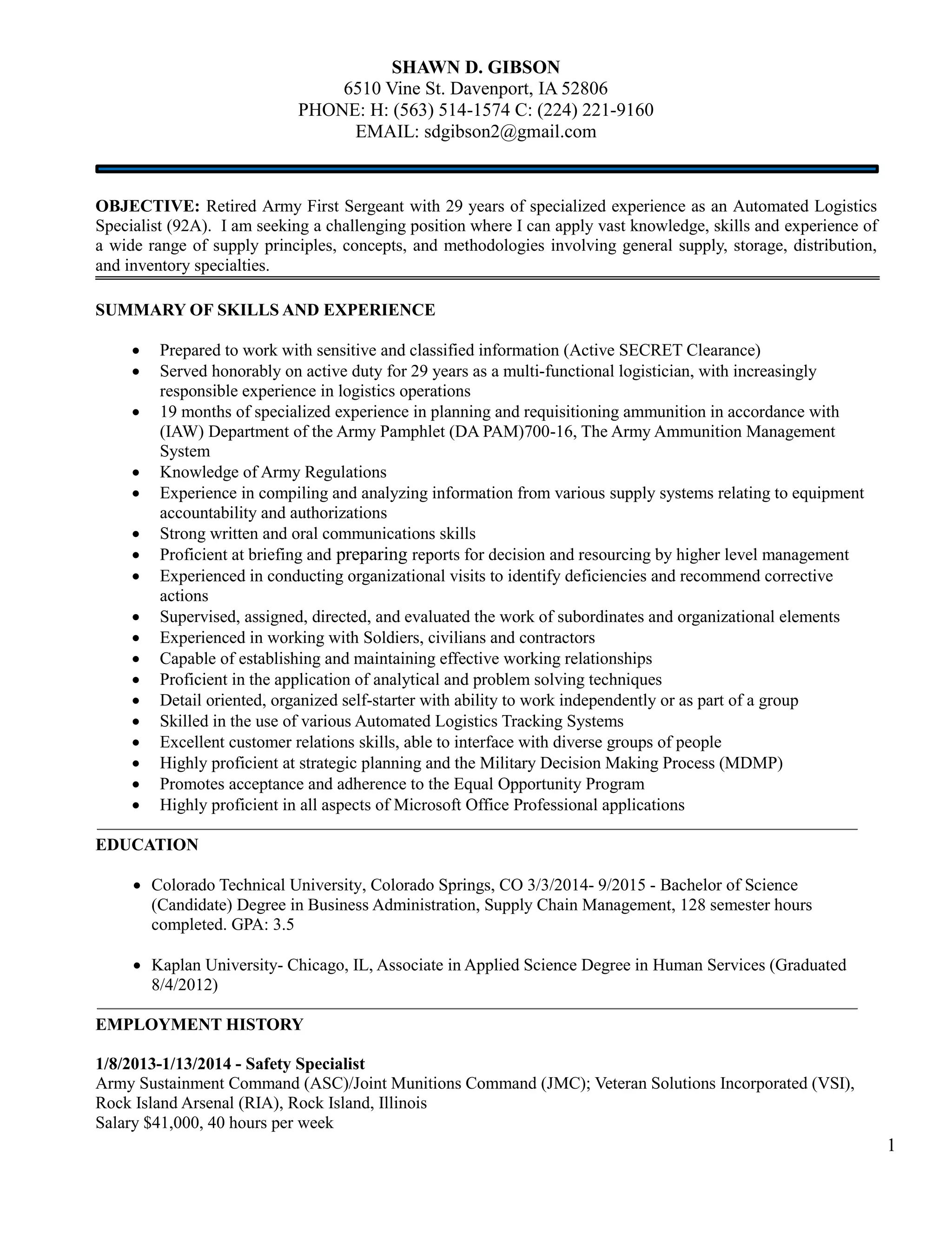 Logistics Management Resume for Shawn Gibson 5 December 2014(1) | DOCX