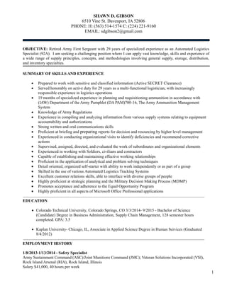 Logistics Management Resume for Shawn Gibson 5 December 2014(1) | DOCX