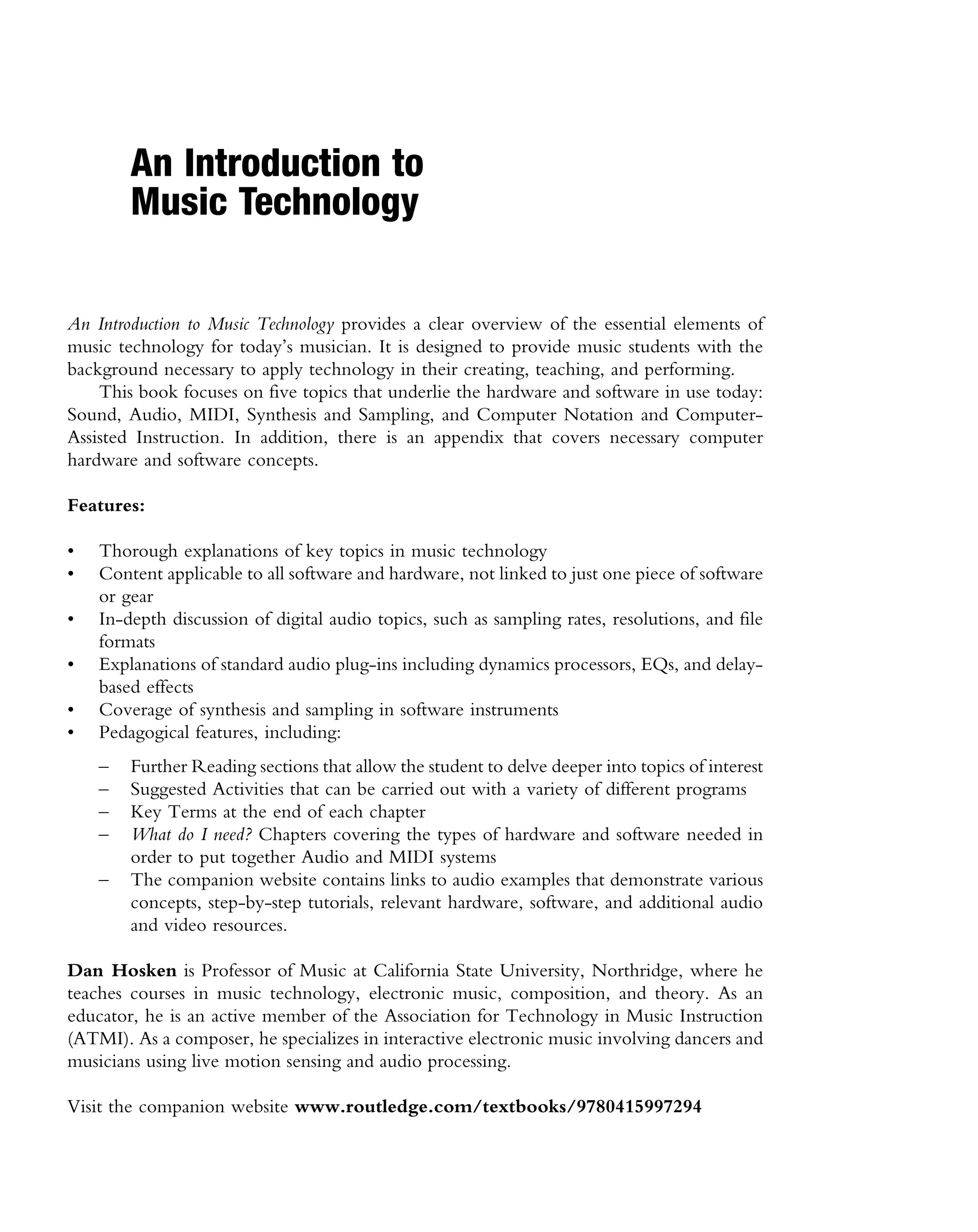 An Introduction to Music Technology Dan Hosken | PDF