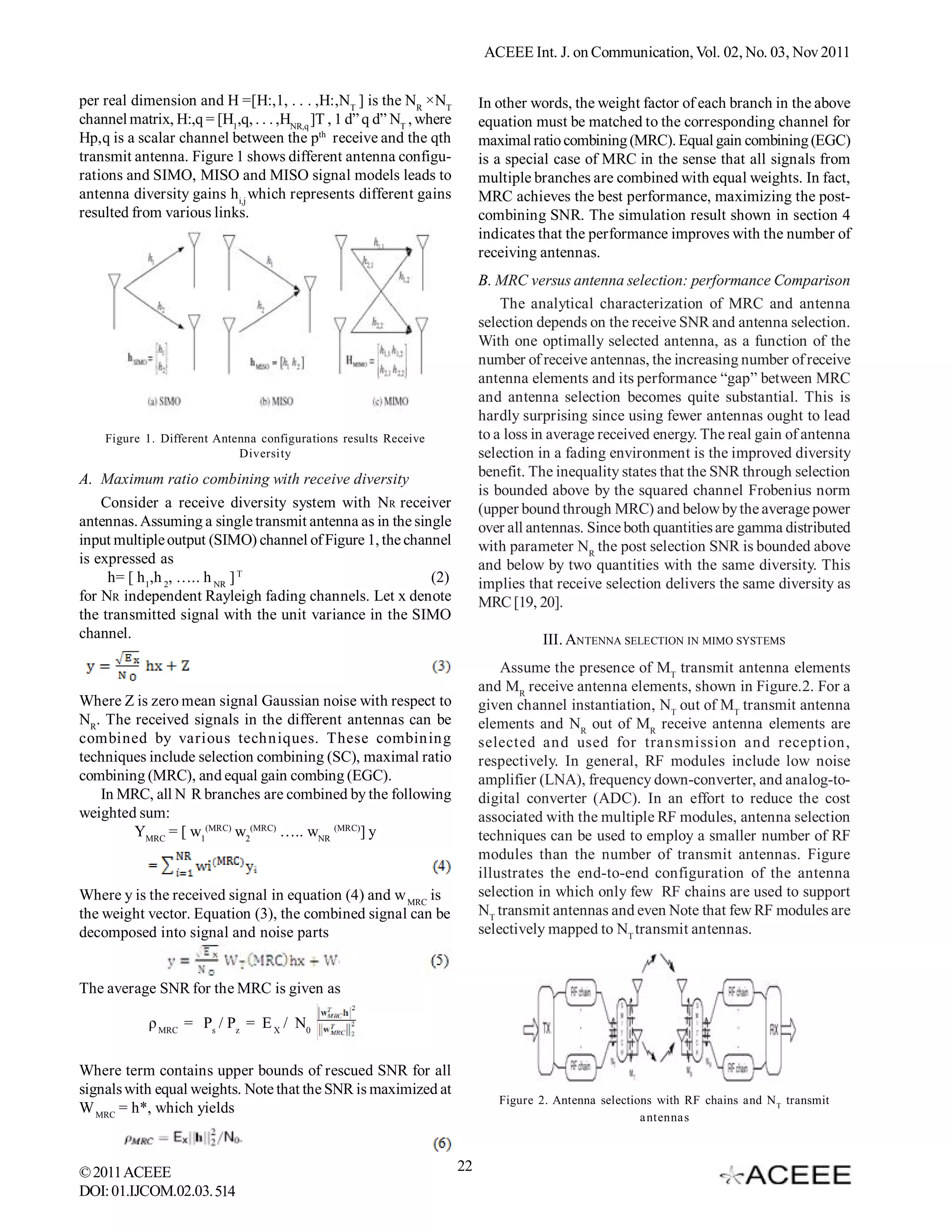 Receive Antenna Diversity And Subset Selection In Mimo Communication Systems Pdf