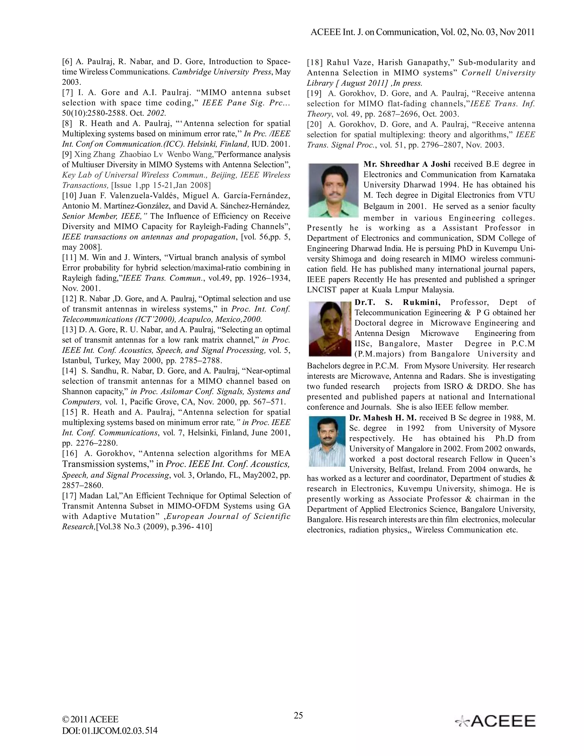 Receive Antenna Diversity And Subset Selection In Mimo Communication Systems Pdf Computing