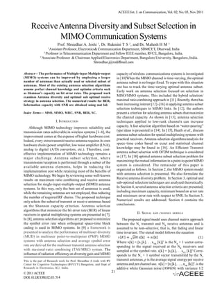 Receive Antenna Diversity and Subset Selection in MIMO Communication Systems | PDF | Computing ...