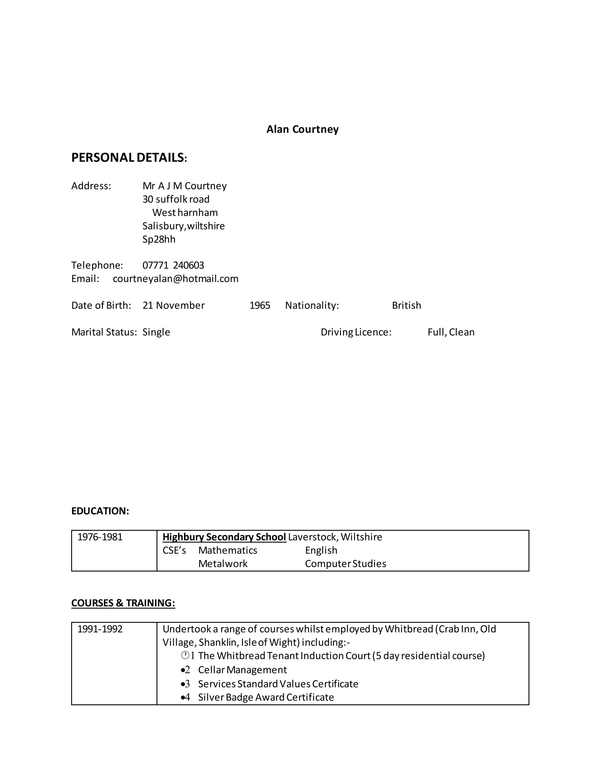 Alan Courtney CV | DOCX