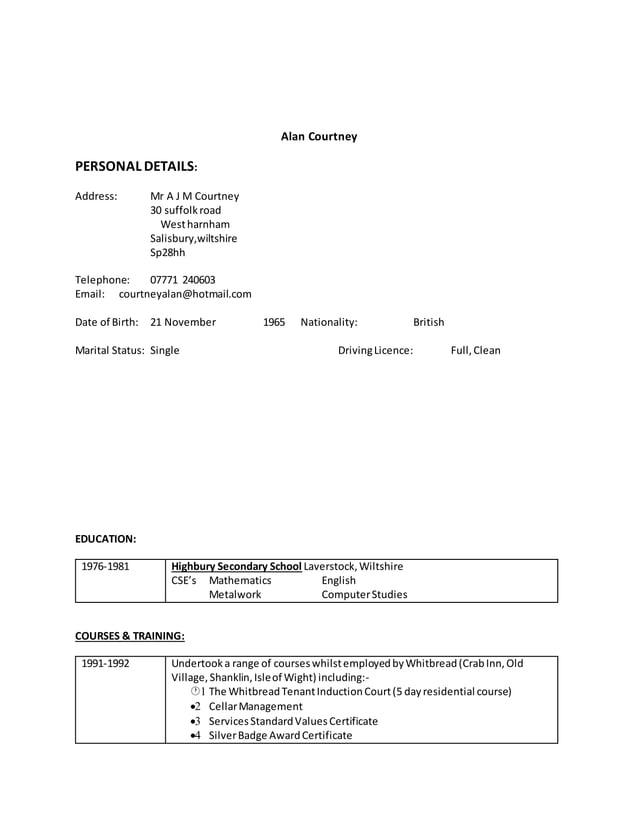 Alan Courtney CV | PDF