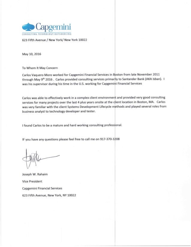 Capgemini - Reference Letter for Carlos Vaquero