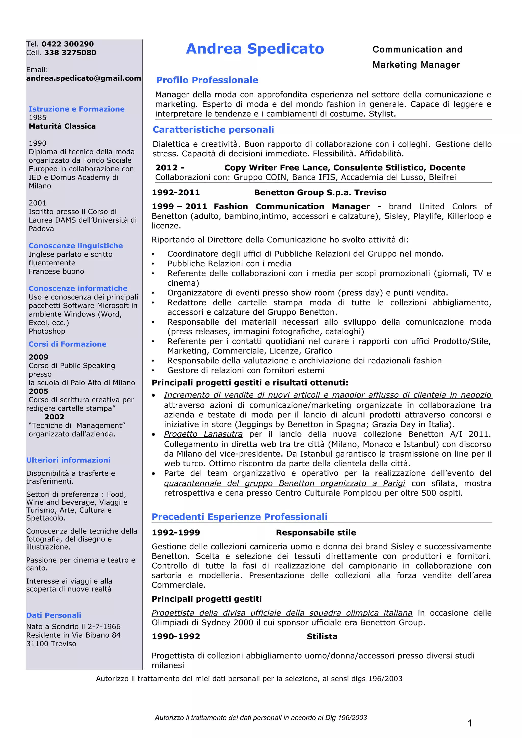 CV Andrea Spedicato | PDF