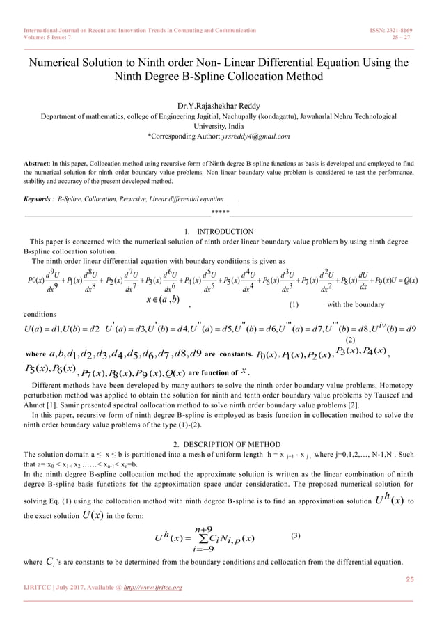 Numerical Solution to Ninth order Non- Linear Differential Equation ...