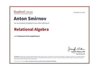 Certificate_Stanford_Relational Algebra | PPT