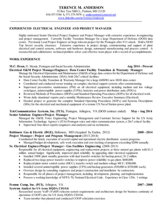 Resume TERENCE ANDERSON Sr. Electrical Engineer & Project Manager ...