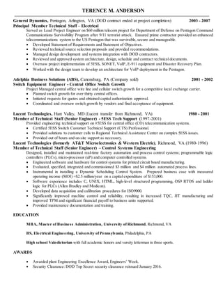 Resume TERENCE ANDERSON Sr. Electrical Engineer & Project Manager | DOCX