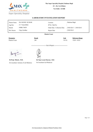 Max Hospital Shalimar Bagh Doctor's Prescription | PDF