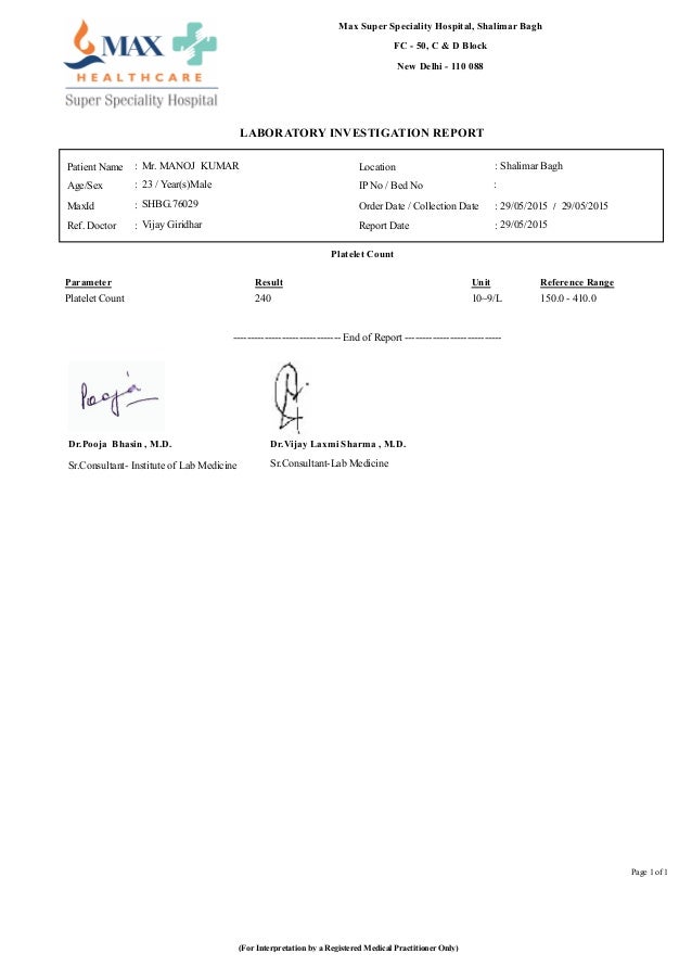 Max Hospital Shalimar Bagh Doctor's Prescription