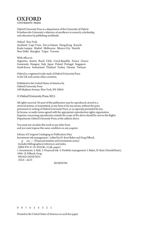 Investment Risk Management H Kent Baker Greg Filbeck | PDF