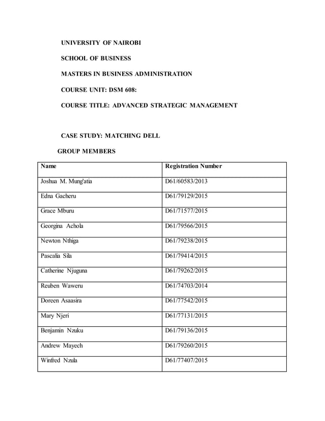 ADVANCED STRATEGIC MANAGEMENT - Matching Dell Case | DOCX