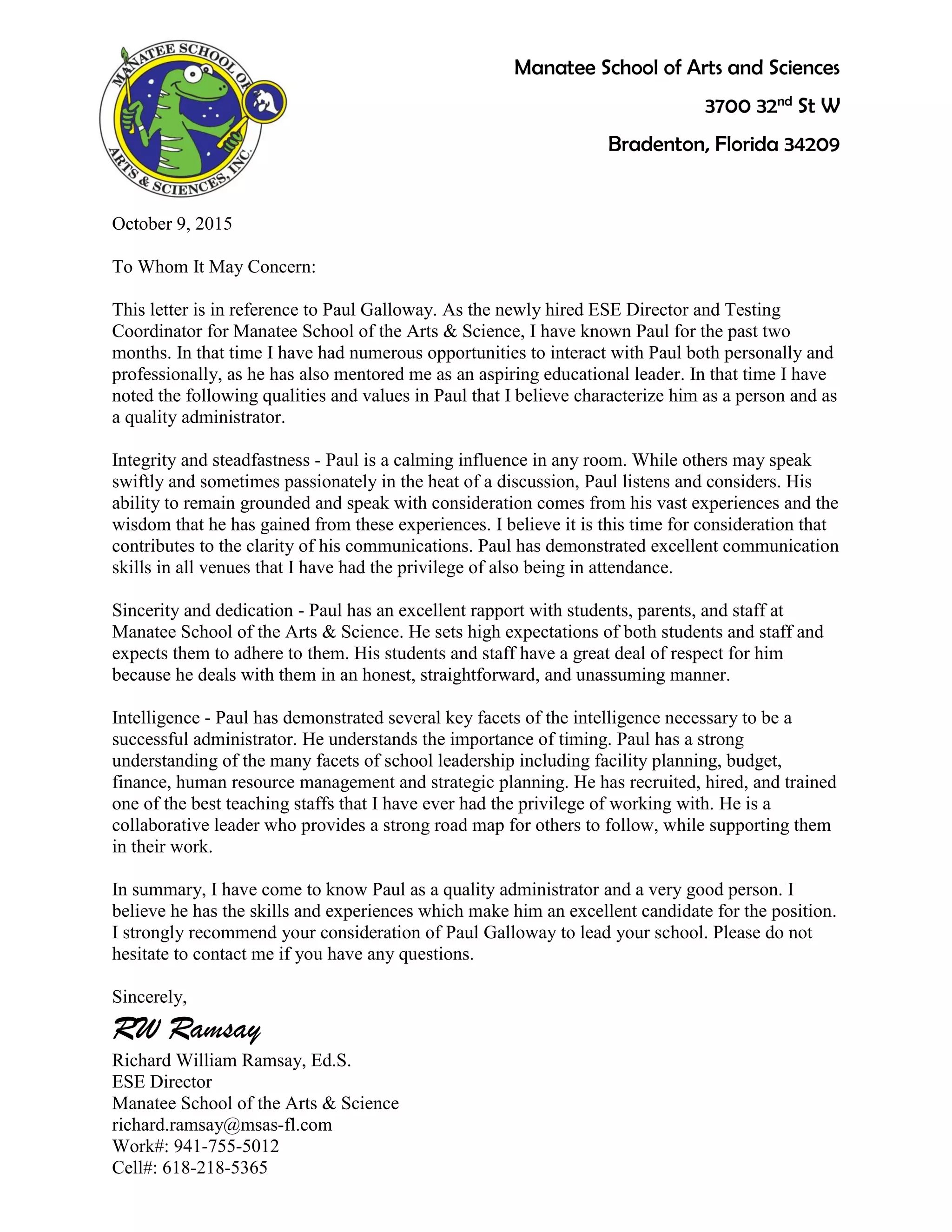 Letter of Recommendation - Paul Galloway (1) | PDF