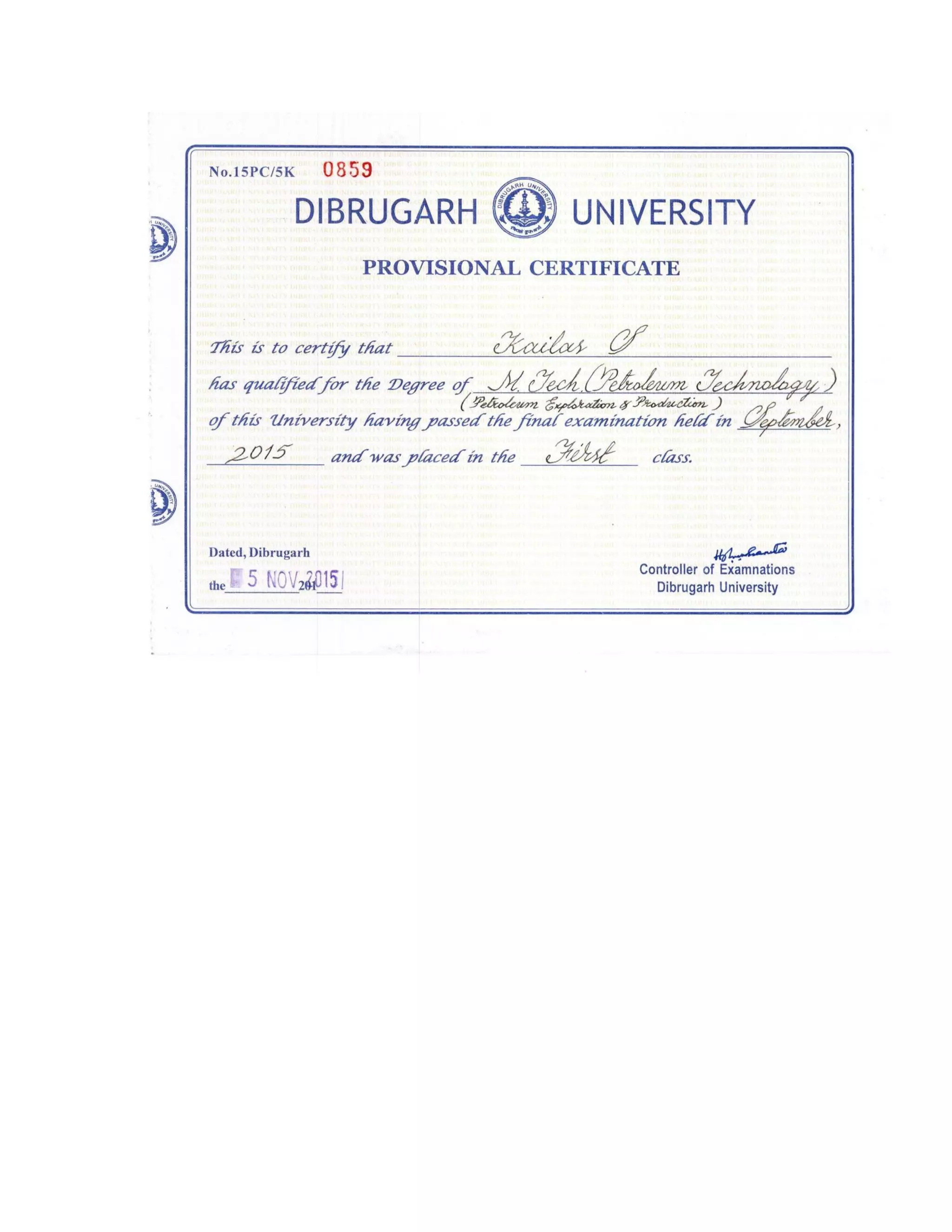 MTECH DEGREE CERTIFICATE | PDF