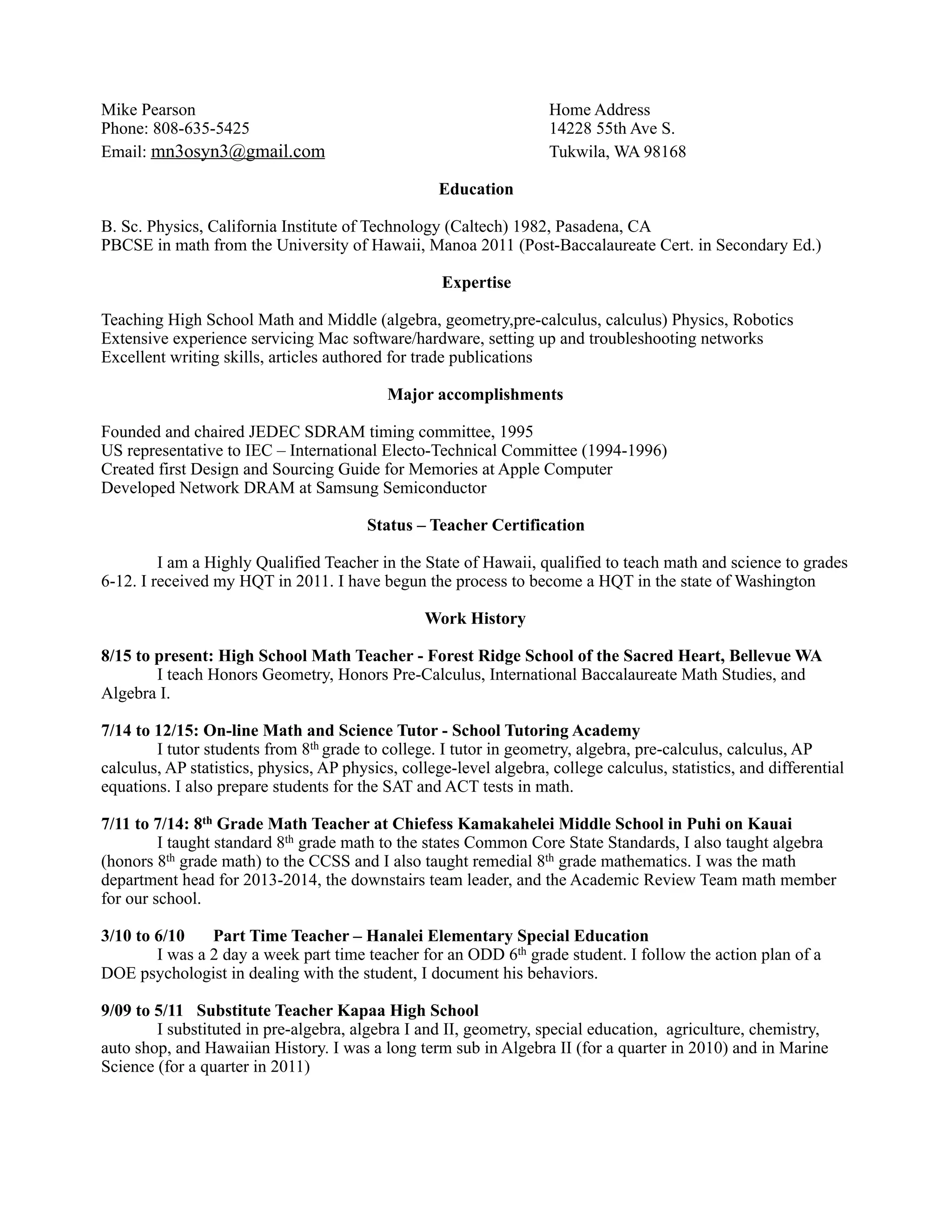 Mike Pearson's resume January 2016 | PDF