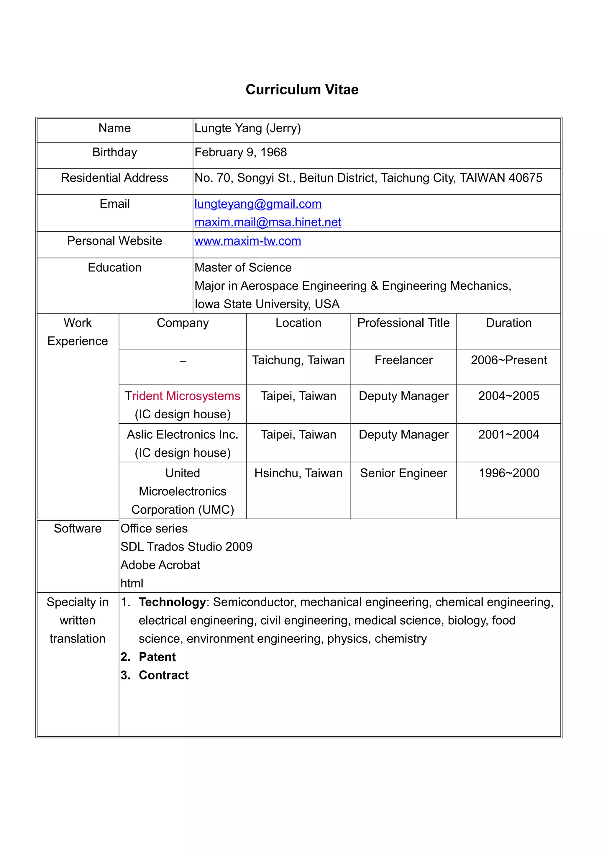 Jerry Yang - Curriculum Vitae | PDF