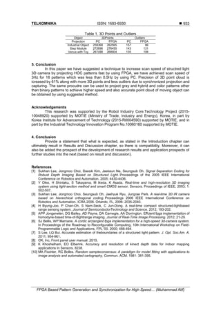FPGA Based Pattern Generation and Synchonization for High Speed Structured Light 3D Camera | PDF