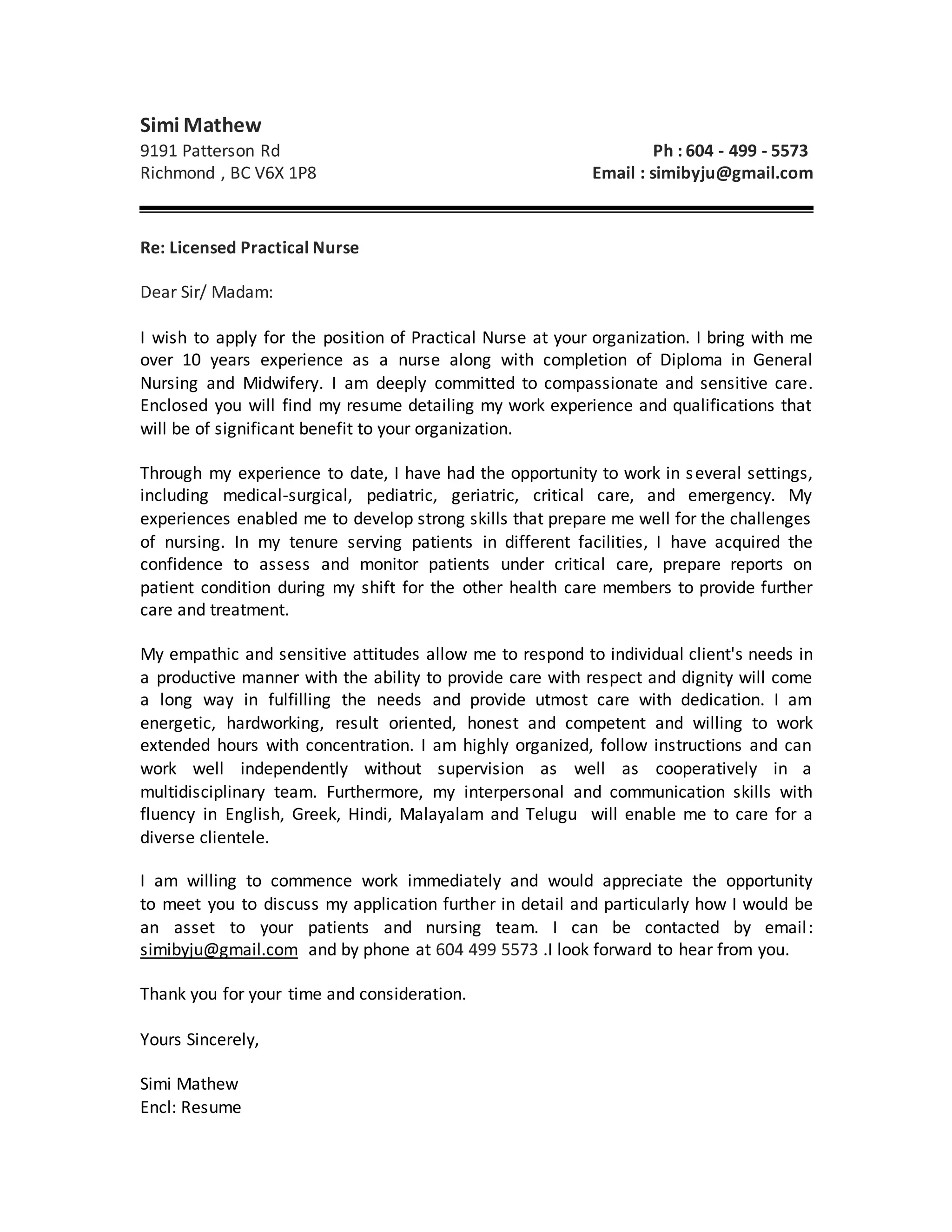 Cover letter LPN - word | DOCX