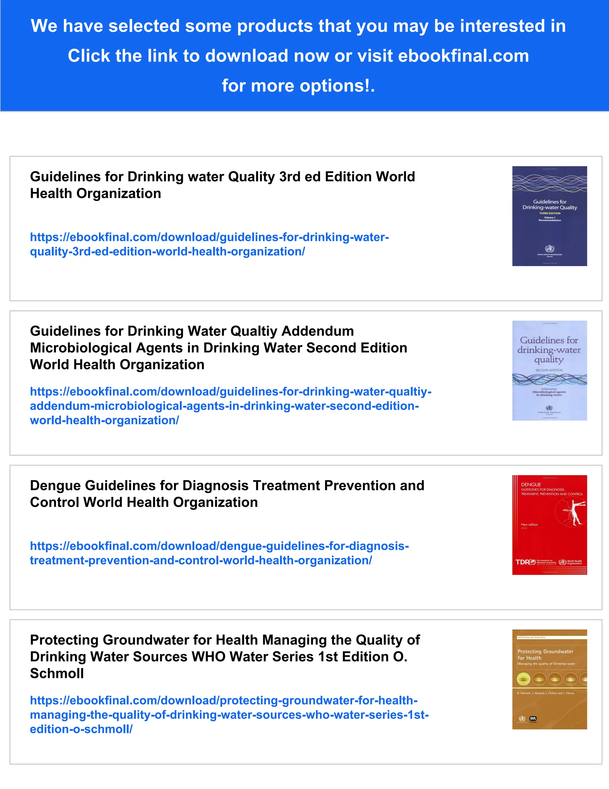 Guidelines for Drinking water Quality 4th Edition World Health ...