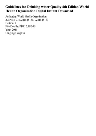 Guidelines for Drinking water Quality 4th Edition World Health ...