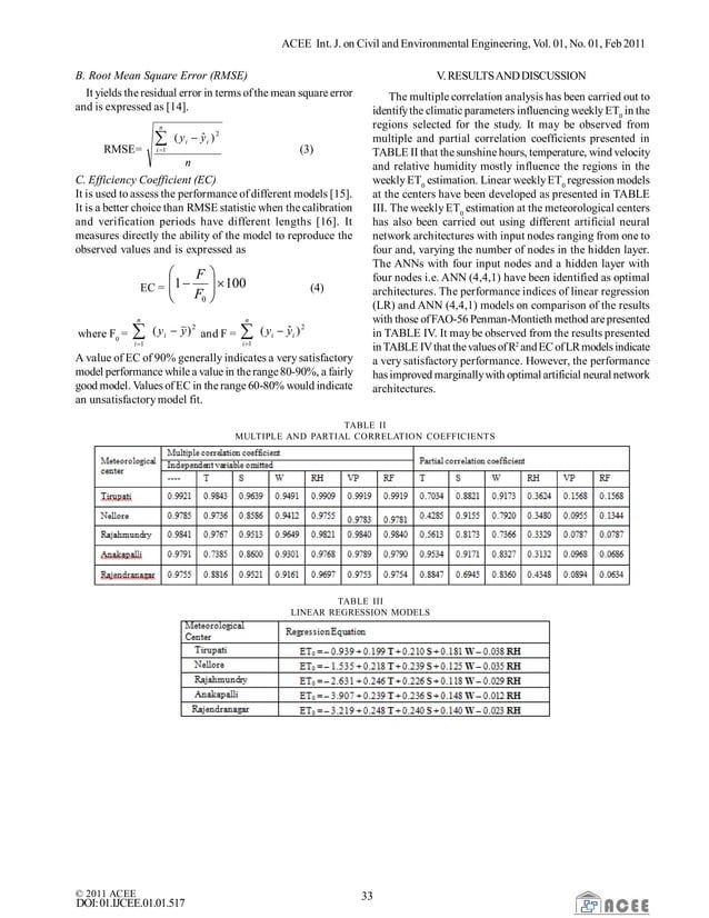 Estimation of Weekly Reference Evapotranspiration using Linear Regression and ANN Models | PDF