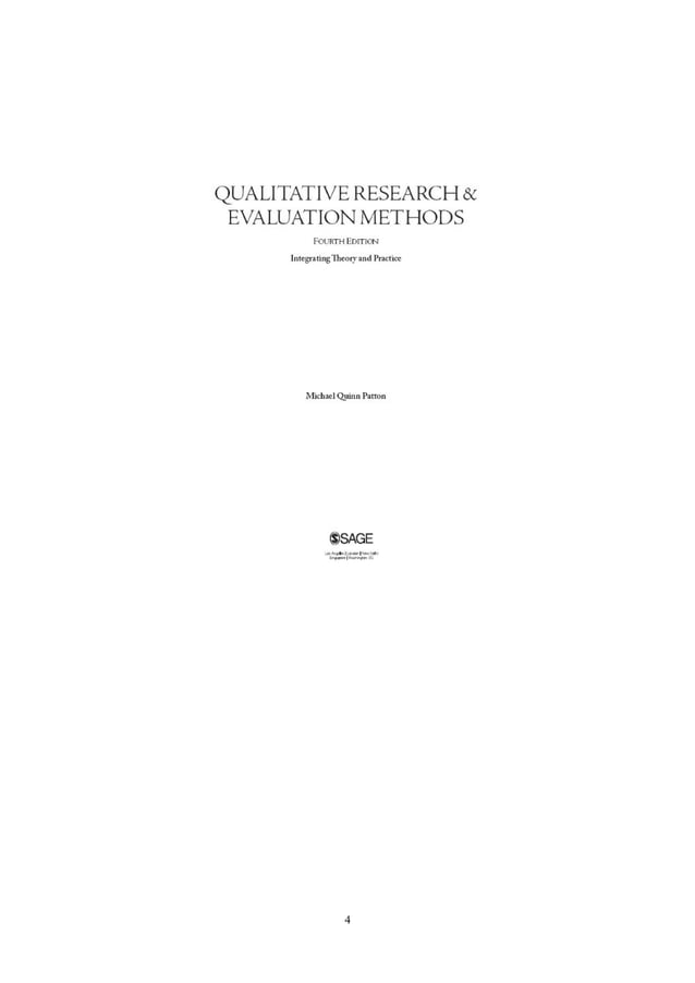 Qualitative Research Evaluation Methods Integrating Theory and Practice Michael Quinn Patton | PDF