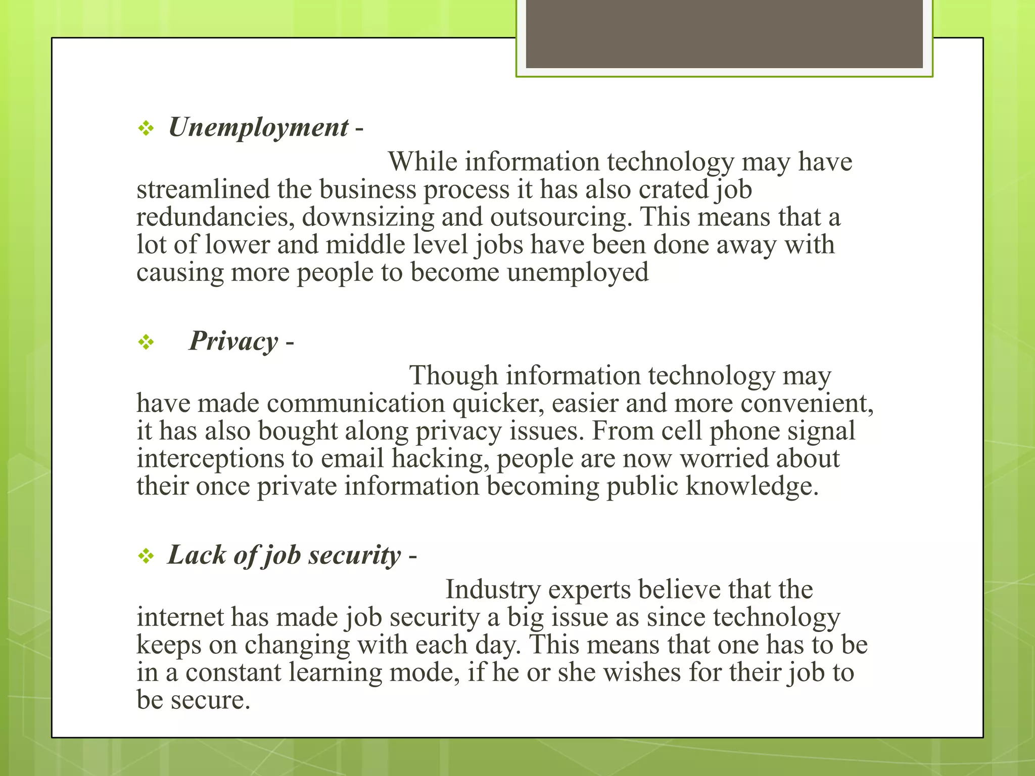 51803561 disadvantages-of-information-technology | PPTX