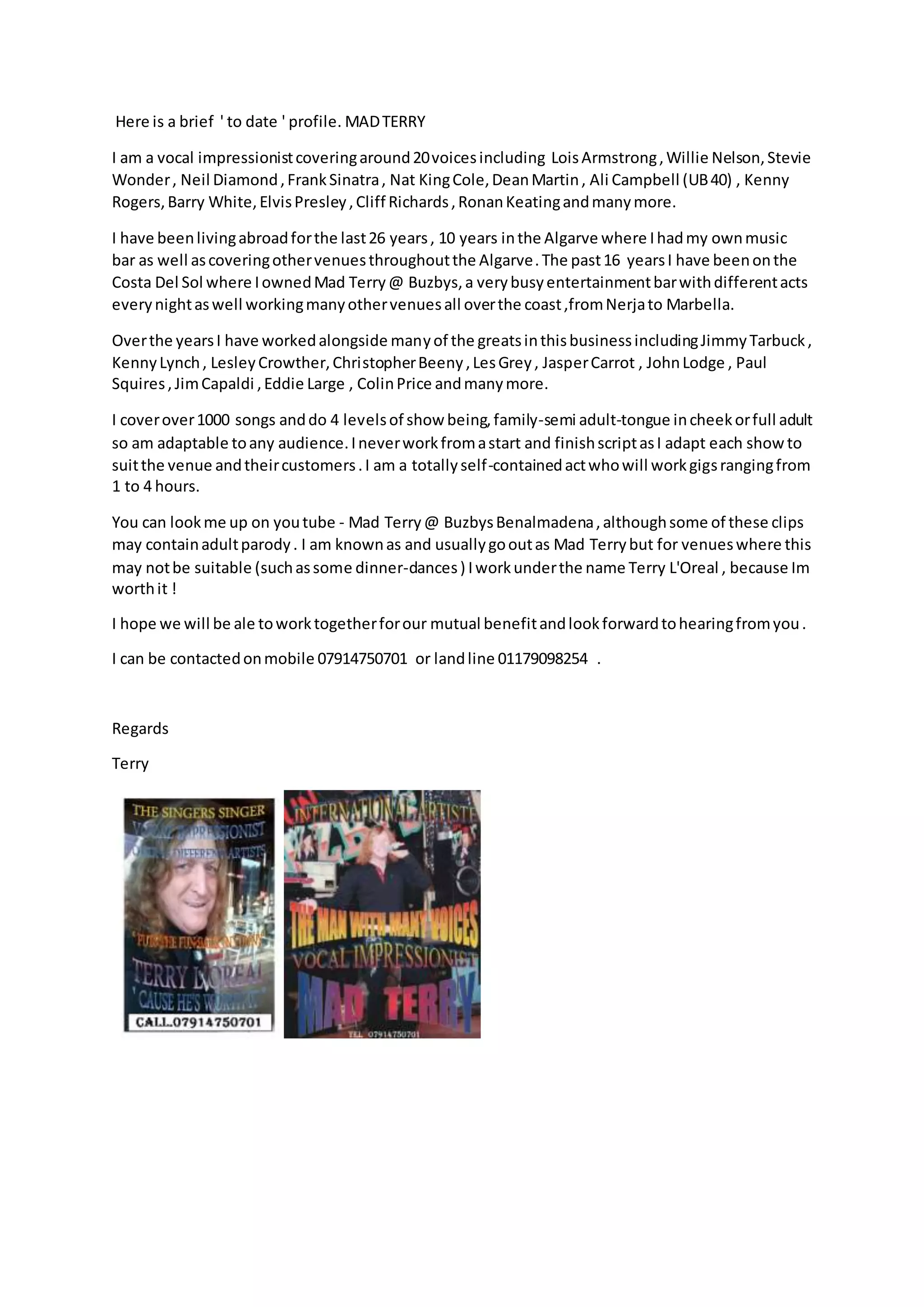 MAD TERRY PUBLICITY | DOCX | Music | Entertainment