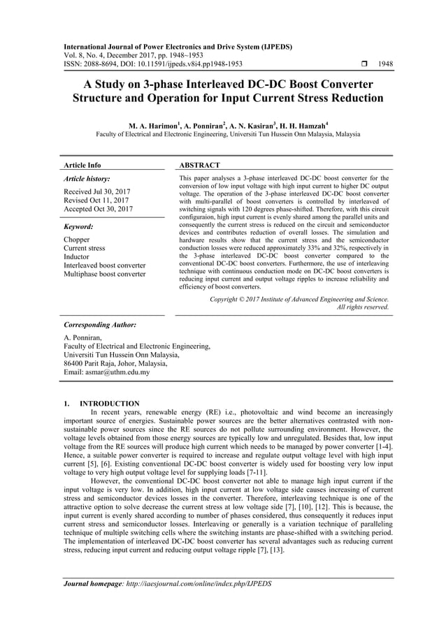 A Study on 3-phase Interleaved DC-DC Boost Converter Structure and Operation for Input Current ...