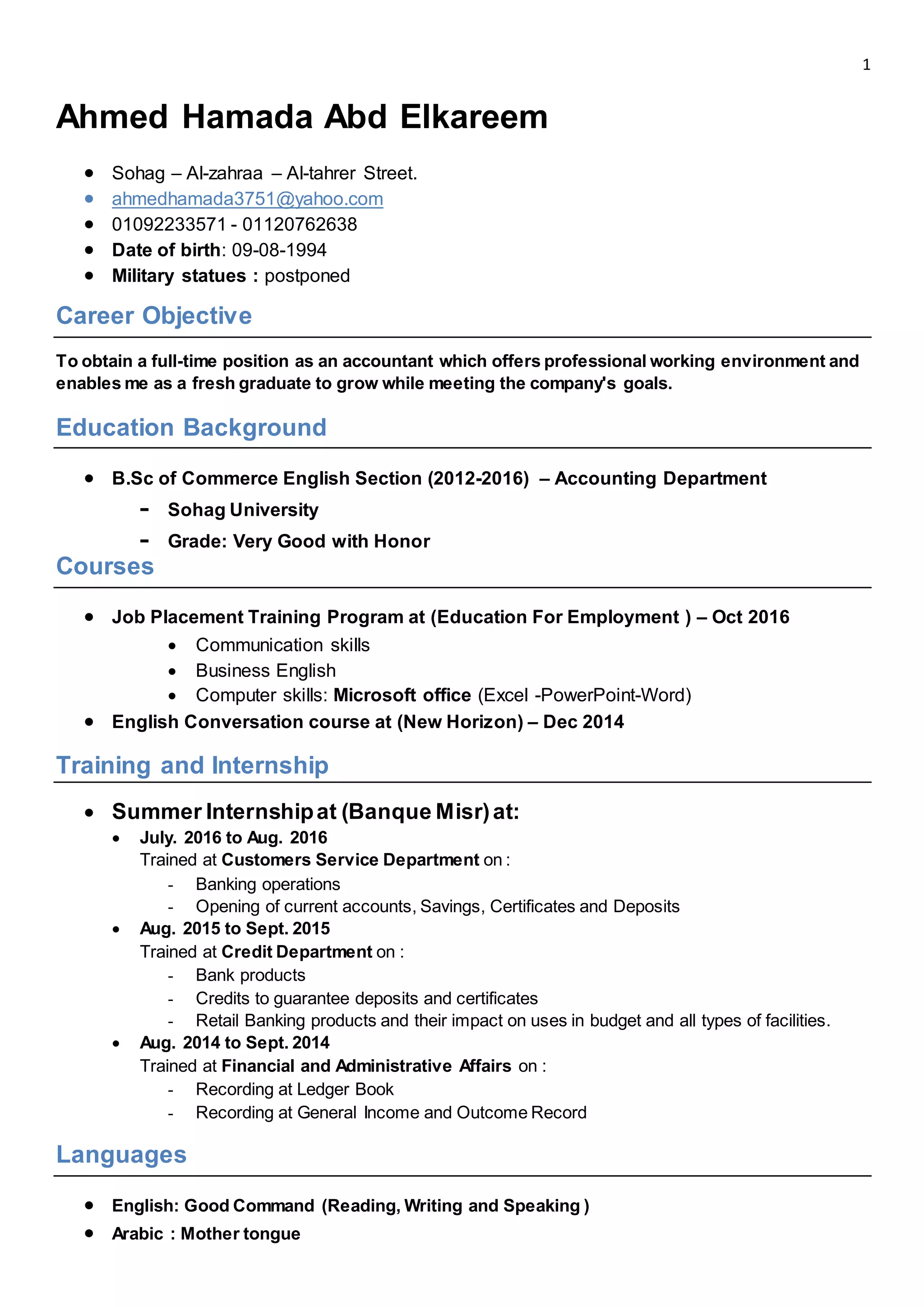 Ahmed_Hamada_CV (2) | DOCX | Business | Business and Finance