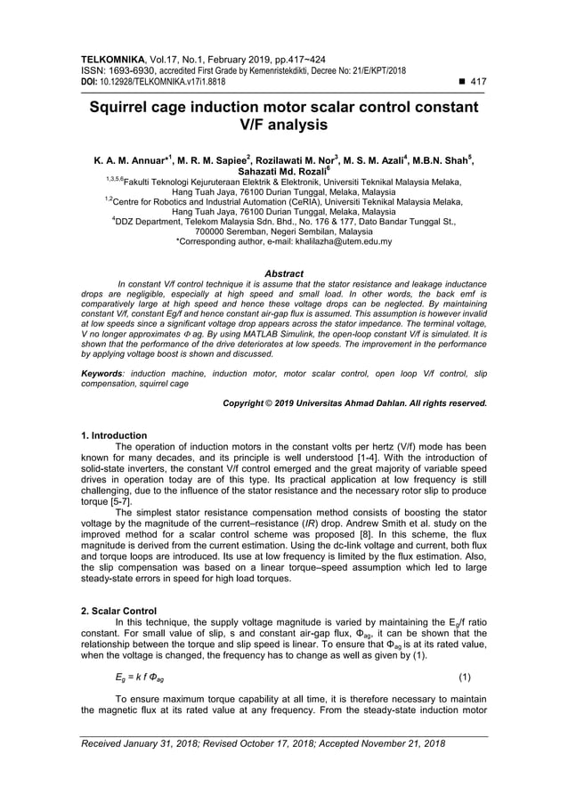 Squirrel cage induction motor scalar control constant V/F analysis | PDF