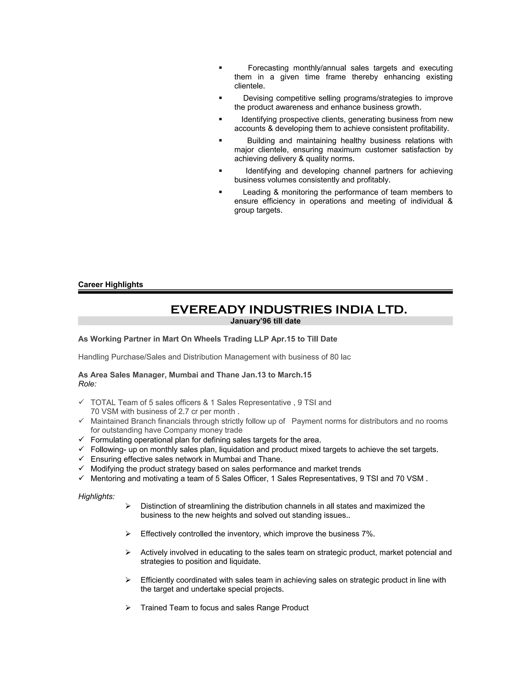 Alok resume-Jan.17 - Copy | DOC | Sales | Business