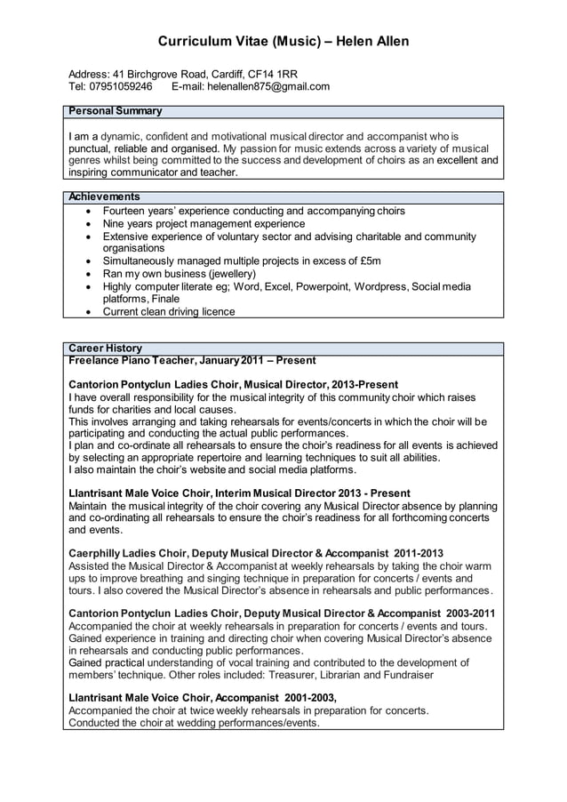 Helen Allen Music CV 2016 | PDF