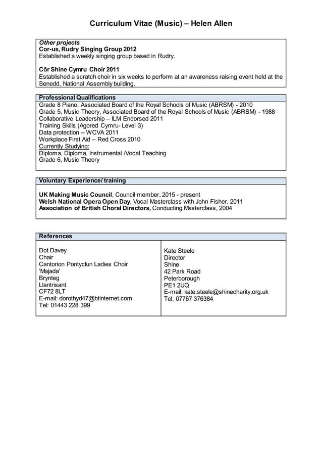 Helen Allen Music CV 2016 | PDF
