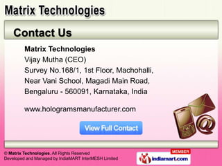 Security Holograms by Matrix Technologies, Bengaluru | PPT