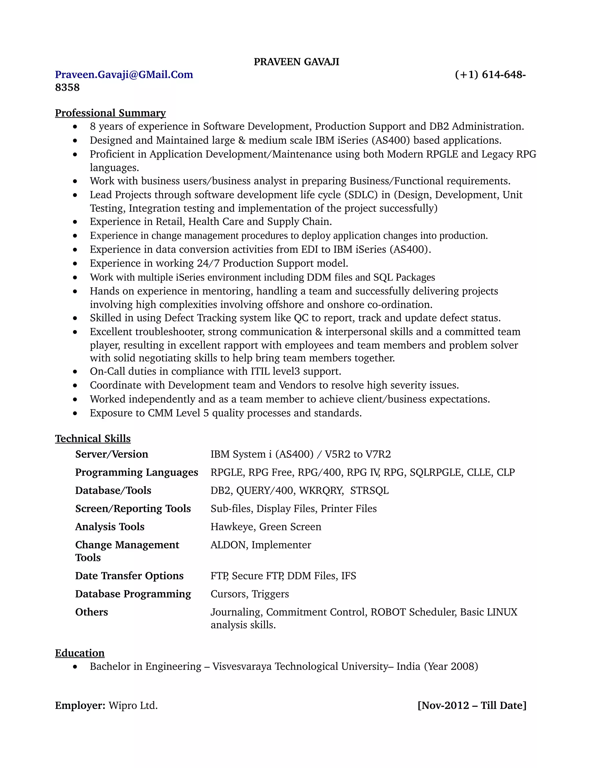Praveen Gavaji_AS400_Resume | DOC