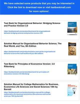 Solution Manual for Organizational Behavior: Bridging Science and Practice Version 3.0 | PDF