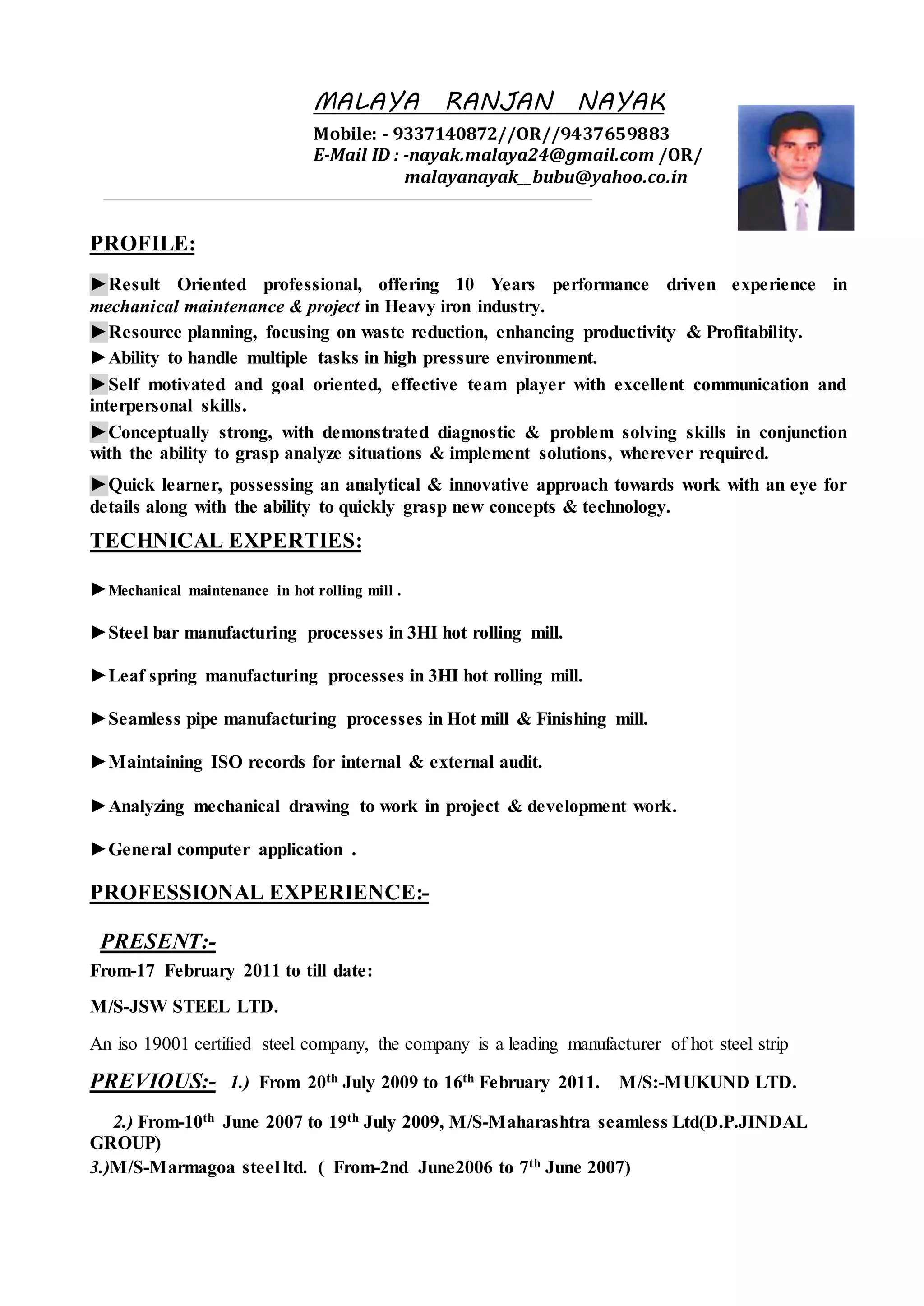 MALAYA RANJAN NAYAK-CV | DOCX