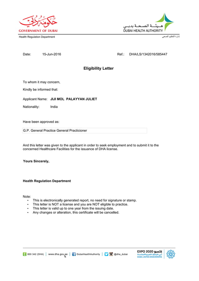 DHA EligibilityLetter | PDF | Medical Health
