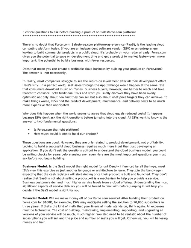 5 Critical Questions To Ask Before Building A Product On Salesforce Pdf